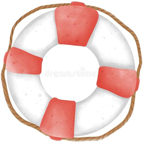 Illustration Of A Red White Lifebuoy With A Rope Attached Stock