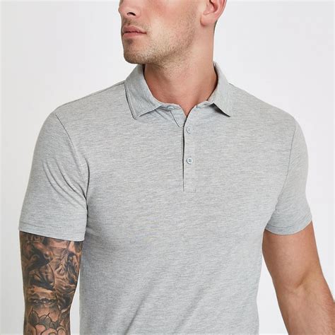 Grey Essential Muscle Fit Polo Shirt Polo Shirts Men Polo Shirt