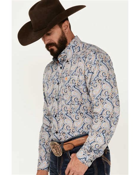 Cinch Mens Paisley Print Long Sleeve Button Down Western Shirt Blue