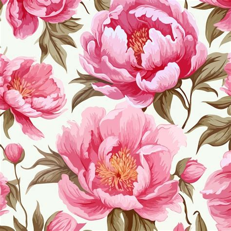 Beautiful Peony Flower Floral Seamless Pattern Premium Ai Generated