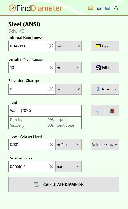 Pipe Diameter Calculation Liquid