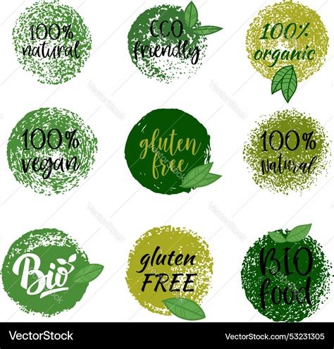 Set Of Hand Drawn Emblems With Organic Food Eco Vector Image