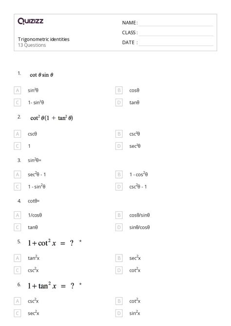 50 Trigonometric Identities Worksheets For 9th Grade On Quizizz Free
