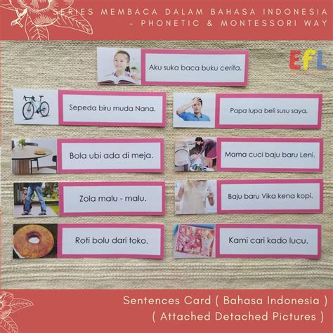 Montessori Pink Series Kartu Belajar Membaca Sentences Cards Attached