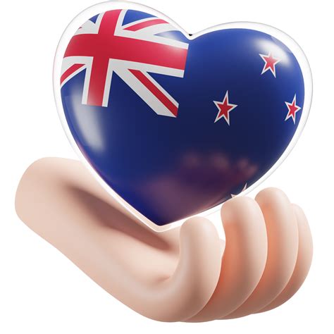 New Zealand Flag With Heart Hand Care Realistic D Textured PNG