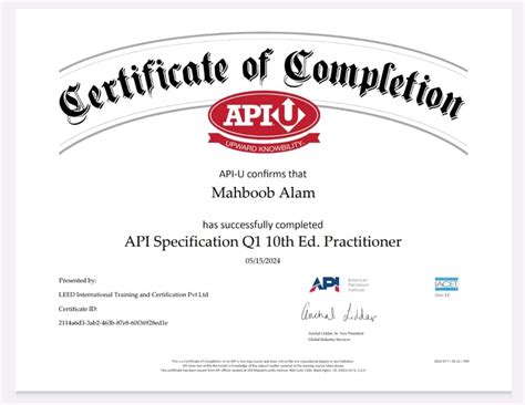 Happy To Share That I Am Now A Certified Api Specification Q1 10th Ed