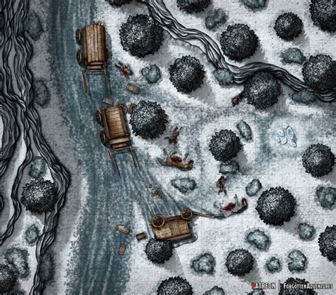 Oc Art 25x22 Winter Ambush Site Battle Map Battlemaps Fantasy Map Dnd World Map