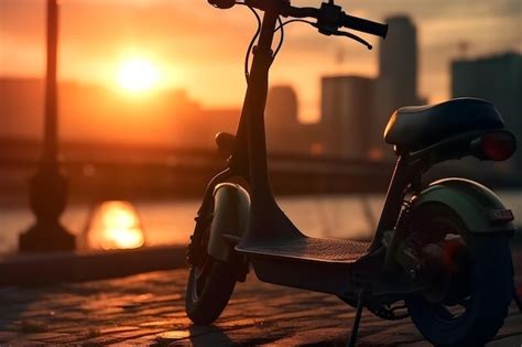 Premium AI Image Electric Scooter On The Street Sunset Time Neural