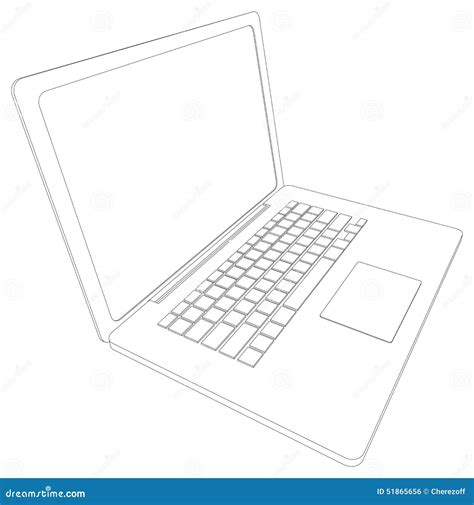 Drawing Of Wire Frame Open Laptop Perspective Stock Vector