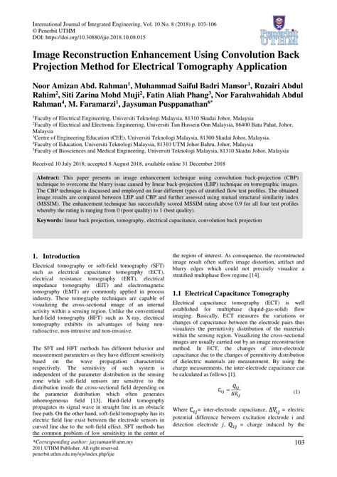 Pdf Image Reconstruction Enhancement Using Convolution Back Projection Method For Electrical