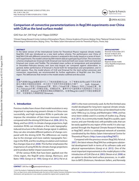 Pdf Comparison Of Convective Parameterizations In Regcm4 Experiments Over China With Clm As