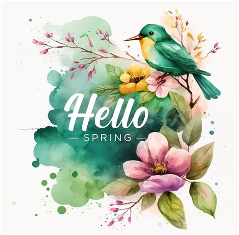 Premium Vector Hello Spring Watercolor Paint Ilustration