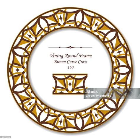 Vintage Round Retro Frame Brown Curve Cross Stock Illustration