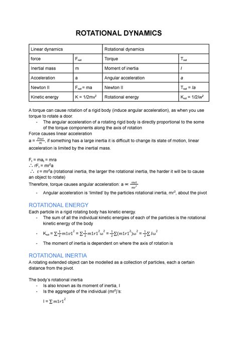 Phy1012f Week 9 Rotation Of A Rigid Body Rotational Dynamics Linear Dynamics Rotational