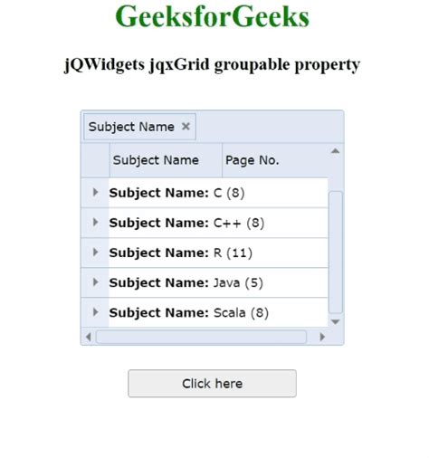 jqwidgets jqxgrid groupable property geeksforgeeks