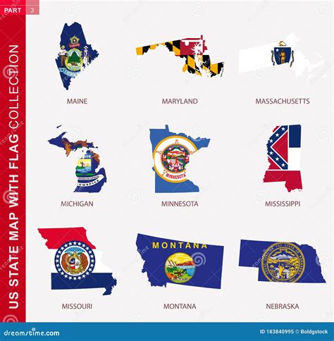Us State Maps With Flag Collection Nine Usa Map Contour With Flag