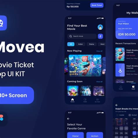 Movea Movie Ticket App UI Kit Movie Ticket Mobile App UI Kit Perfectly Designed In Fig App