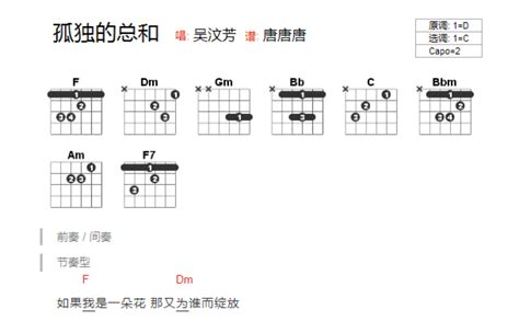孤独的总和吉他谱 吴汶芳 C调吉他弹唱谱 和弦谱 琴谱网