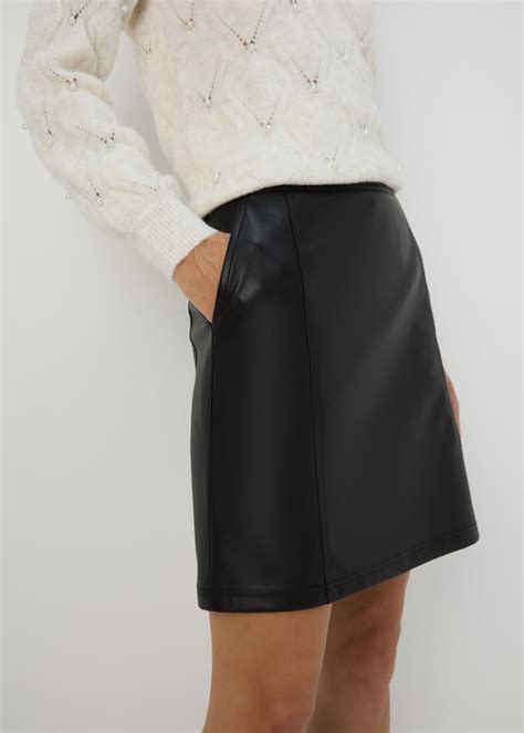 Black Pu Leather Zip Mini Skirt Matalan