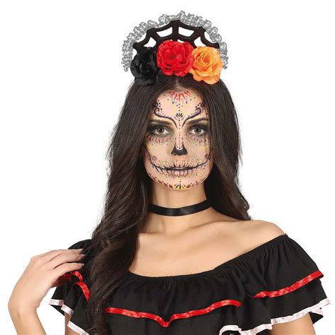 Diadema Catrina Flores Naranjas Y Rojas ⭐️ Miles De Fiestas ⭐️