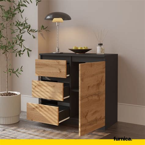 Mikel Kommode Sideboard Mit 3 Schubladen Und 1 Tür Anthrazit Grau