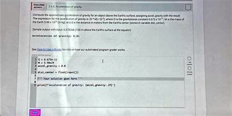 SOLVED Texts 2 6 3 Acceleration Of Gravity Compute The Approximate Acceleration Of Gravity For