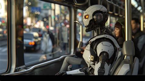Robot Security Assistant On Public Transit Watchful Commuter Safety Premium Ai Generated Image