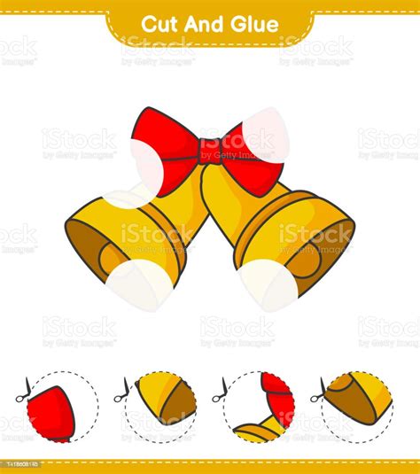 잘라 접착제 크리스마스 벨의 일부를 잘라 접착제 교육 어린이 게임 인쇄 워크 시트 벡터 일러스트레이션 0명에 대한 스톡 벡터