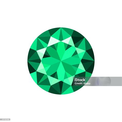 라운드 브릴리언트 컷 에메랄드 평면도 흰색 배경에 고립 된 벡터 일러스트 레이 션 에메랄드에 대한 스톡 벡터 아트 및 기타 이미지 에메랄드 보석 자연 현상 녹색