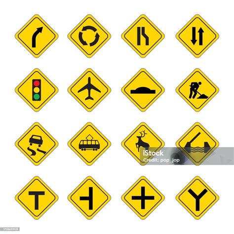 交通道路の黄色の標識セット白い背景にベクターイラスト 歩行者のベクターアート素材や画像を多数ご用意 歩行者 道路標識 からっぽ