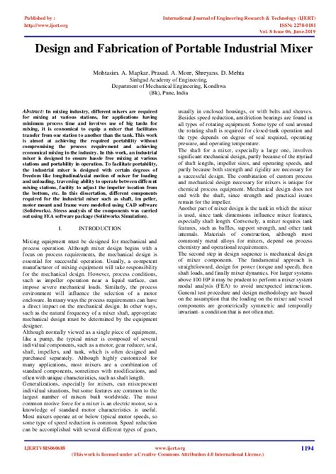 Pdf Ijert Design And Fabrication Of Portable Industrial Mixer