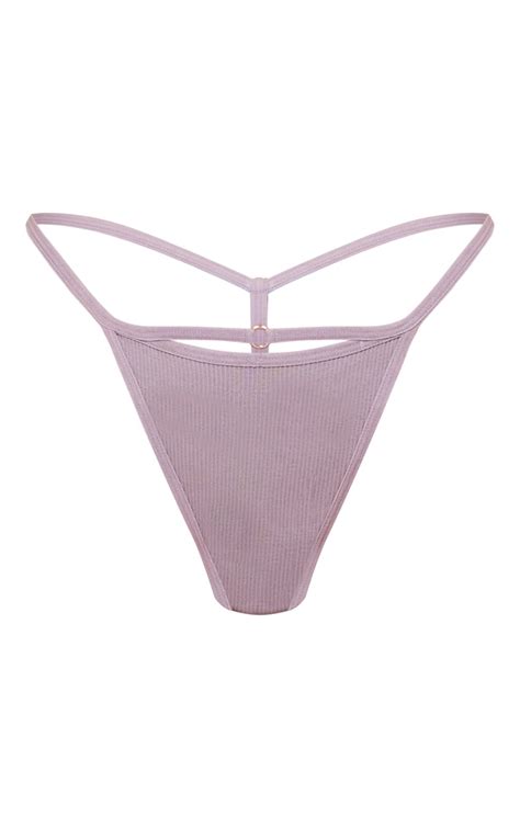 Grey Seamless Rib Tanga O Ring Detail Thong Lingerie And Nightwear