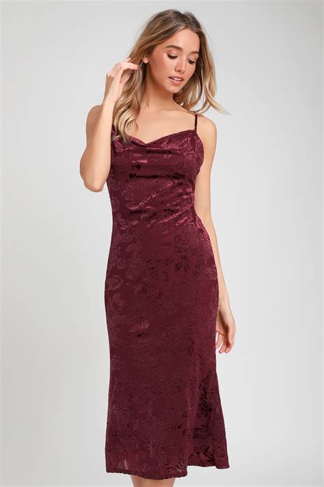 Chic Burgundy Midi Dress Burnout Velvet Dress Trumpet Dress Lulus