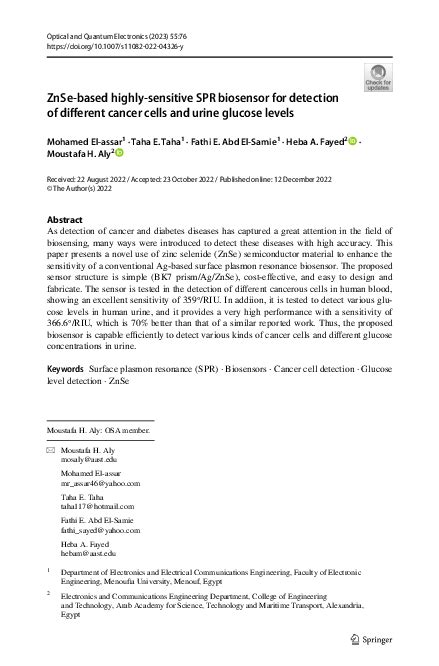 Pdf Znse Based Highly Sensitive Spr Biosensor For Detection Of