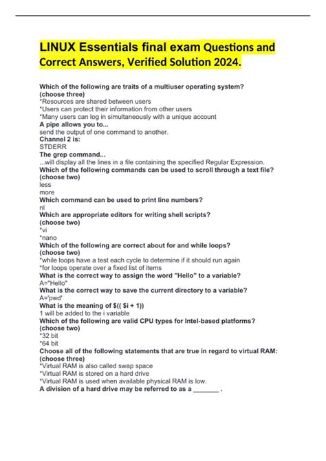 Linux Essentials Final Exam Questions And Correct Answers Verified Solution 2024 Linux