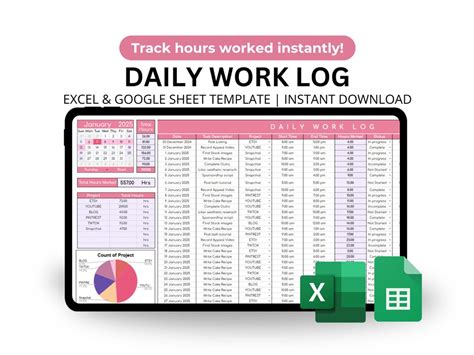 Editable Daily Work Log Excel Template Track Time Projects Priorities