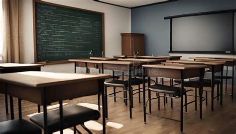 Empty Classroom With Desks And A Blackboard Stock Illustration Illustration Of Surface