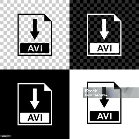 avi 파일 문서 아이콘입니다 검은 색 흰색과 투명 한 배경에 고립 된 avi 버튼 아이콘을 다운로드 합니다 벡터 일러스트 검은색에 대한 스톡 벡터 아트 및 기타 이미지