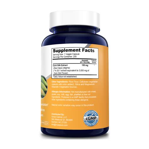 Corn Silk Extract 3000 Mg Per Caps 200 Veggie Caps 100 Vegetarian