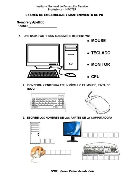 Examen Mensual De Computacion Marzo Pdf Periférico Hardware De La