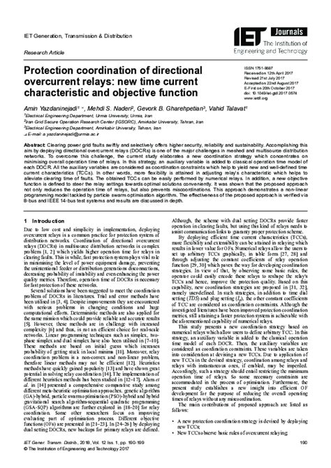 Pdf Protection Coordination Of Directional Overcurrent Relays Considering Fault Current