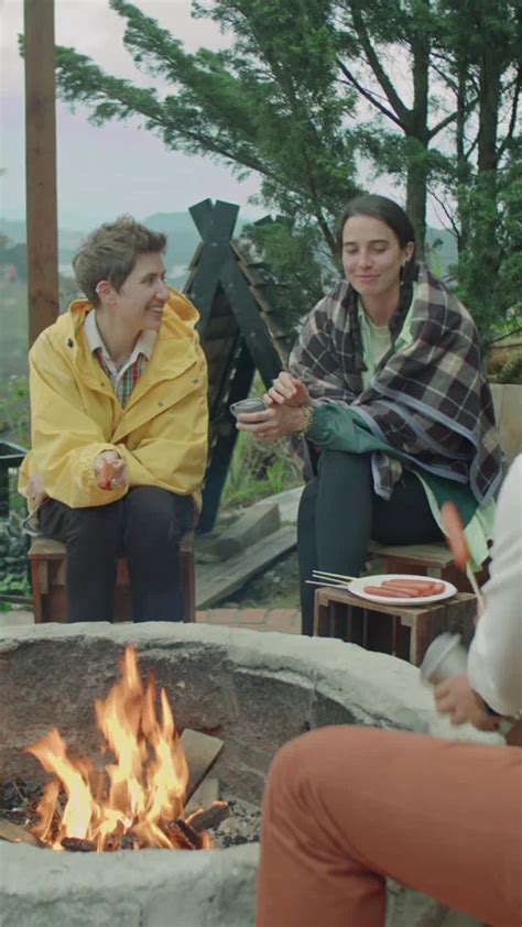 Girlfriends Chatting By Campfire On Glam Stock Video Pond5