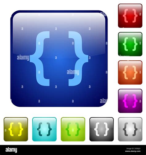 Set Of Programming Code Color Glass Rounded Square Buttons Stock Vector