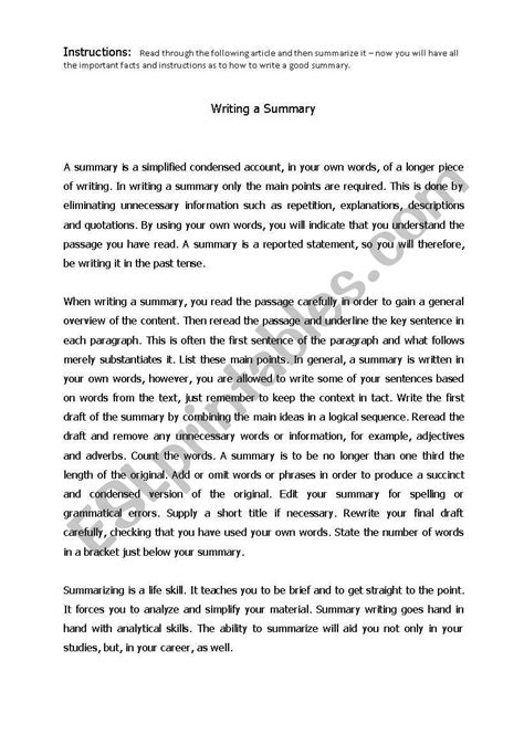 Summary Writing Exercises