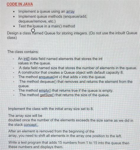 Solved Implement A Queue Using An Array Implement Queue