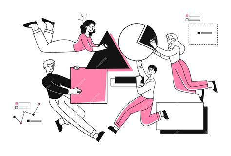 Premium Vector Working Together Concept Men And Women Hold Different Geometric Shapes Teamwork