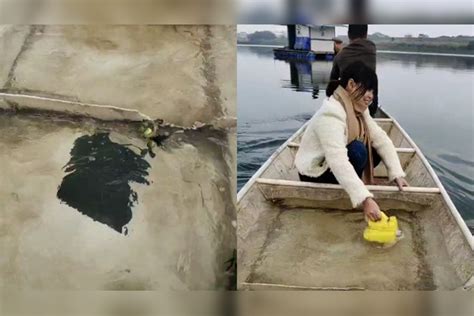 游船中间破了个洞2女子奋力往外舀水心酸又搞笑谁来救我们