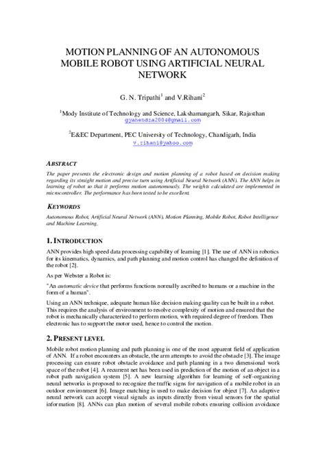 Pdf Motion Planning Of An Autonomous Mobile Robot Using Artificial