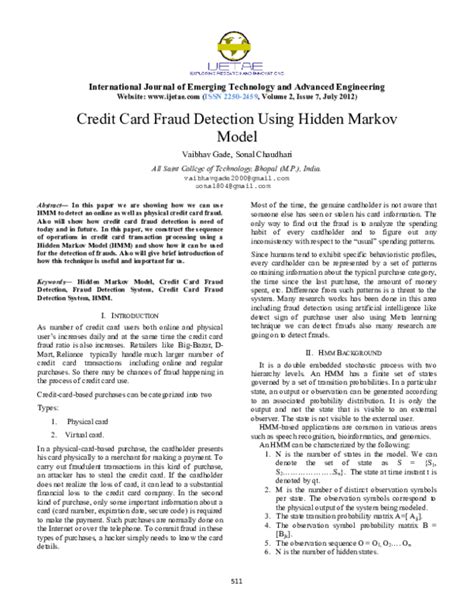 Pdf Credit Card Fraud Detection Using Hidden Markov Model