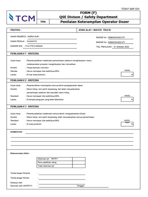 Penilaian Keterampilan Operator Wt Indra Nur Pdf